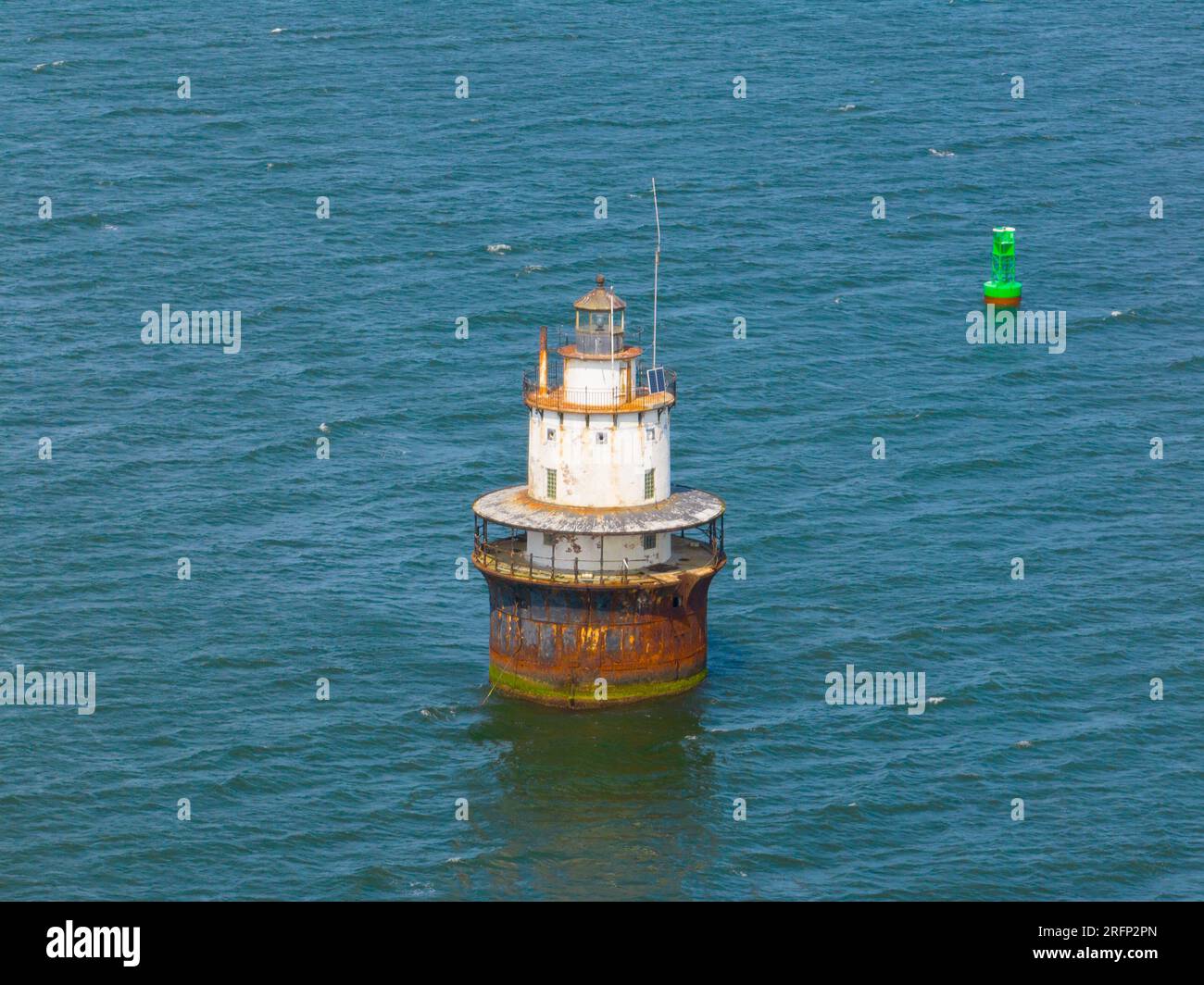 Butler Flats Lighthouse aerial view located at the mouth of Acushnet ...