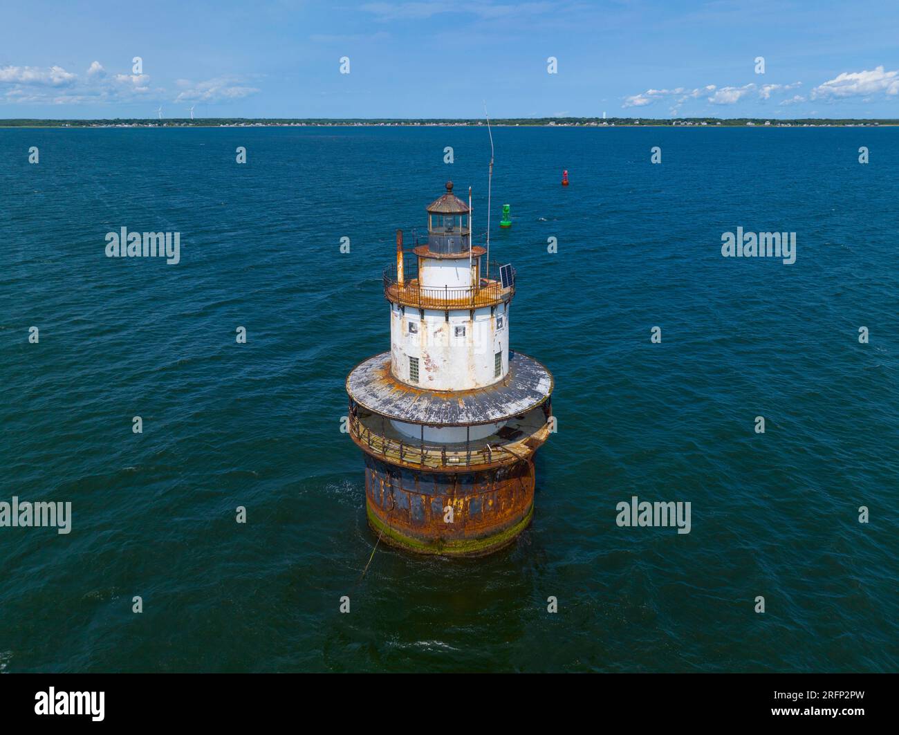 Butler Flats Lighthouse aerial view located at the mouth of Acushnet ...