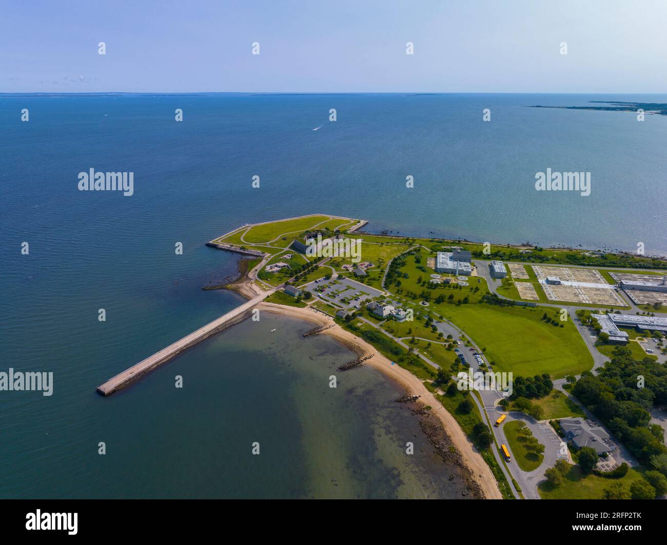 Fort Rodman and Clarks Point Lighthouse aerial view at Fort Taber Park ...