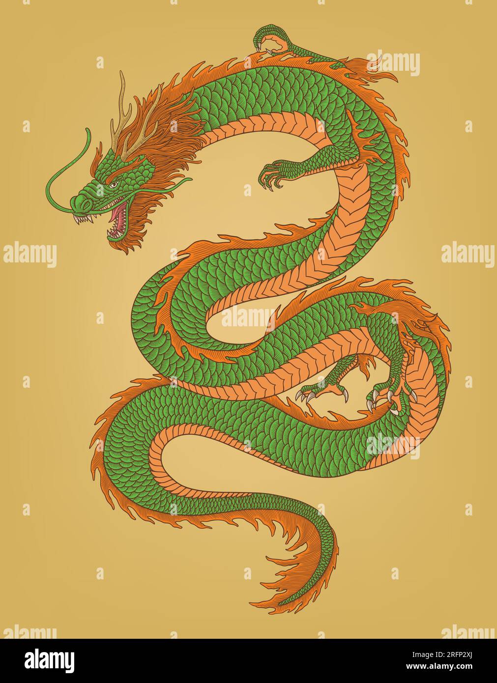 Japanese dragon vector vintage engraving drawing style illustration ...