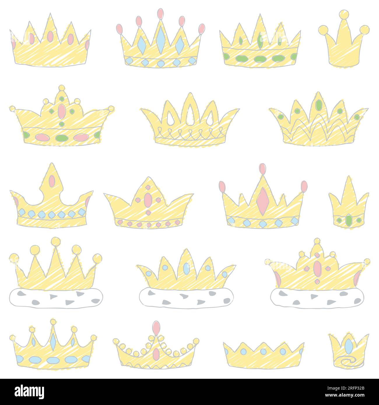Set of cartoon golden royal crowns delicate watercolor isolated on ...