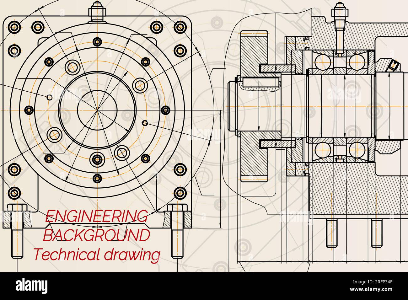 Mechanical engineering drawings on light background. Milling machine ...