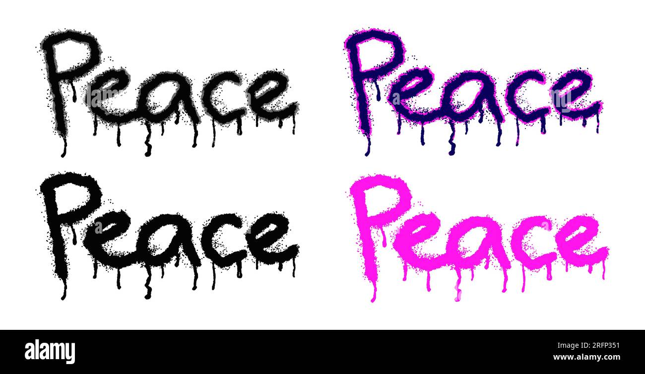 Text PEACE is written with aerosol spray paint in black and pink ...