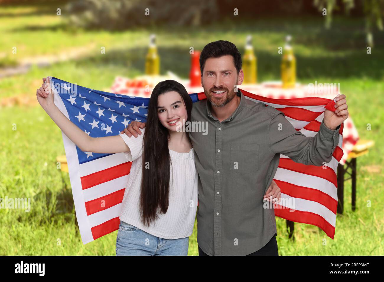 4th of July - Independence day of America. Happy father and daughter ...