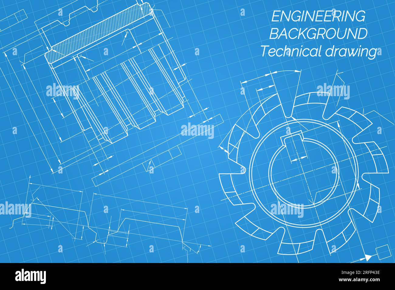 Mechanical engineering drawings on blue background. Cutting tools ...