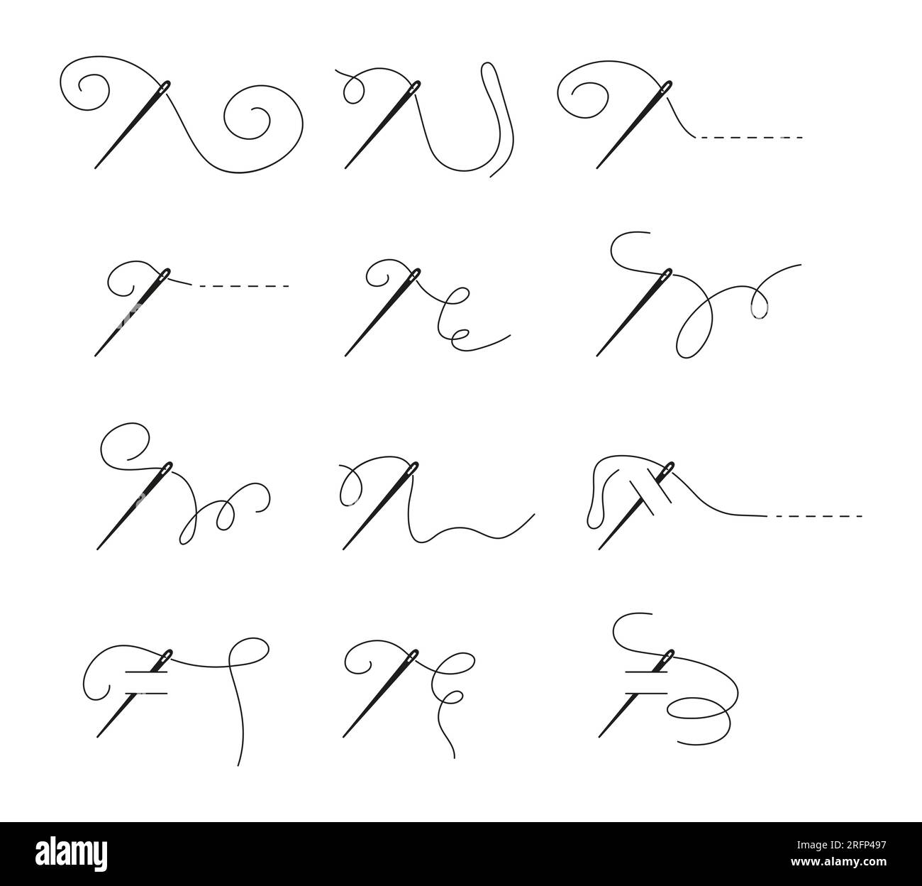 Needle with thread. Sewing needle with thread icon. Silhouette symbol ...