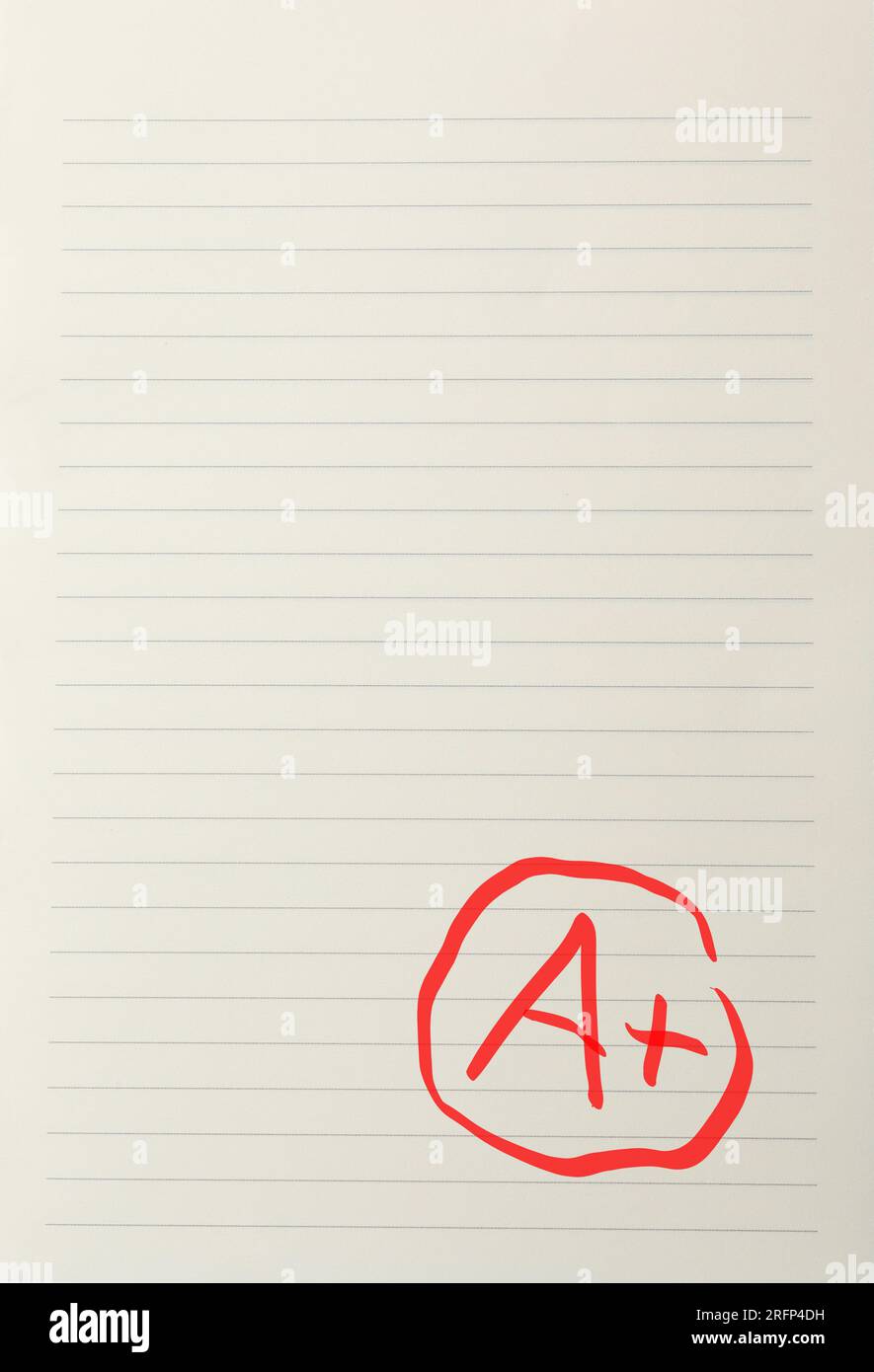 School grade. Red letter A with plus symbol on notebook paper Stock ...