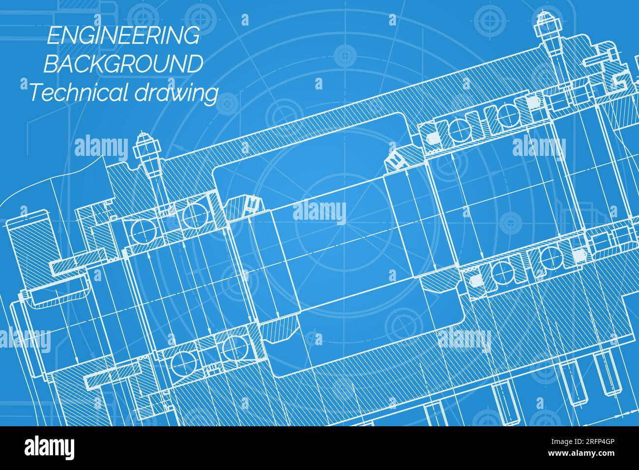 Mechanical engineering drawings on blue background. Milling machine spindle. Technical Design ...