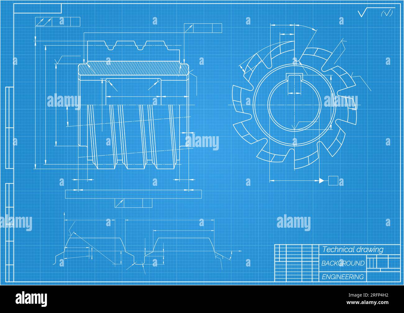 Mechanical engineering drawings on blue background. Cutting tools ...
