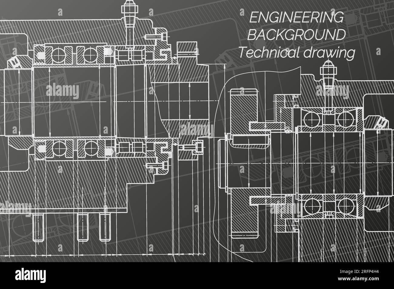 Mechanical engineering drawings on black background. Milling machine ...