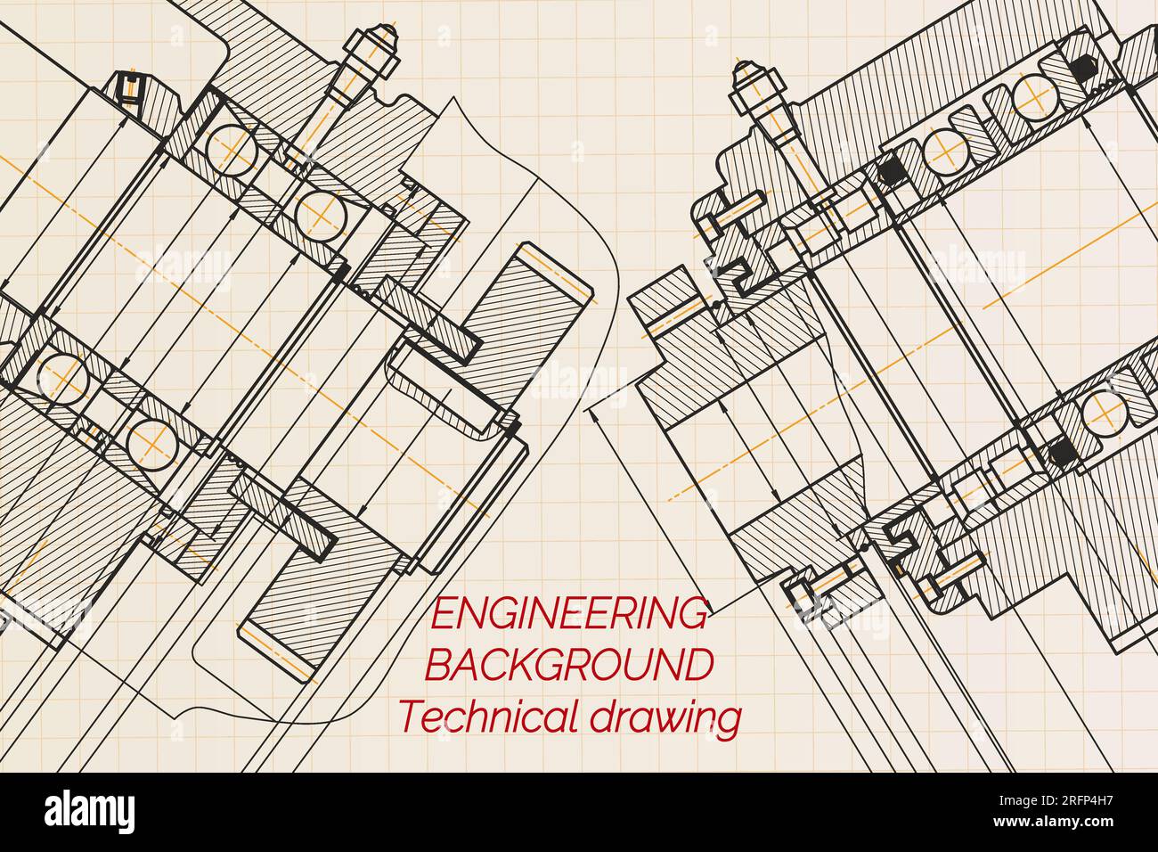 Mechanical engineering drawings on light background. Milling machine ...