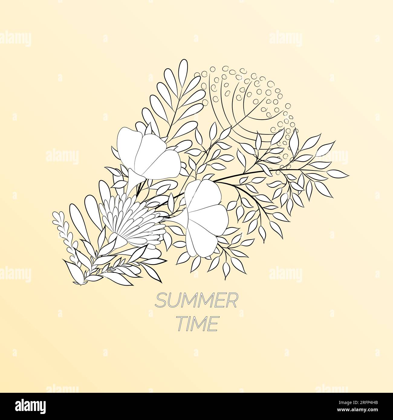 Summer floral background in the form of a wreath. For the design of ...