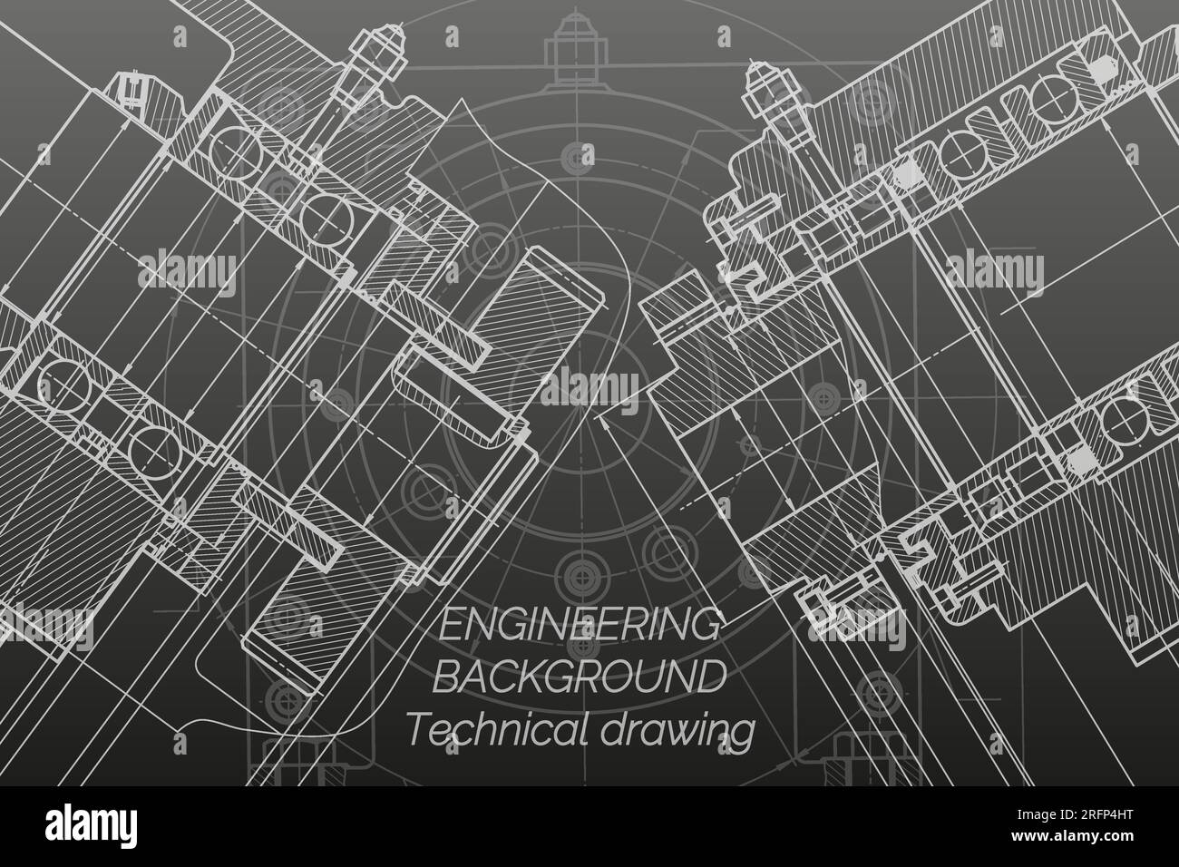 Mechanical engineering drawings on black background. Milling machine ...