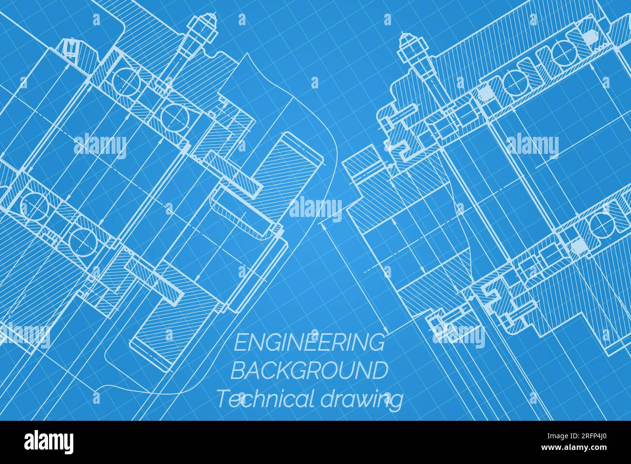 Mechanical engineering drawings on blue background. Milling machine spindle. Technical Design ...