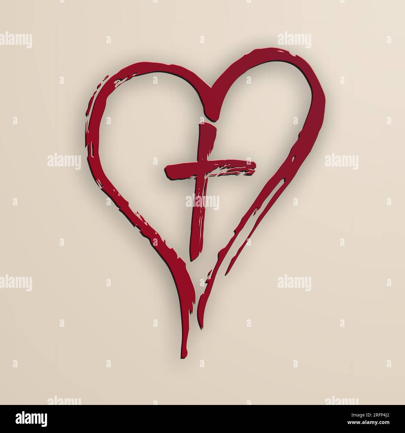 Christian red cross and heart drawn by brush. Vector Illustration Stock ...