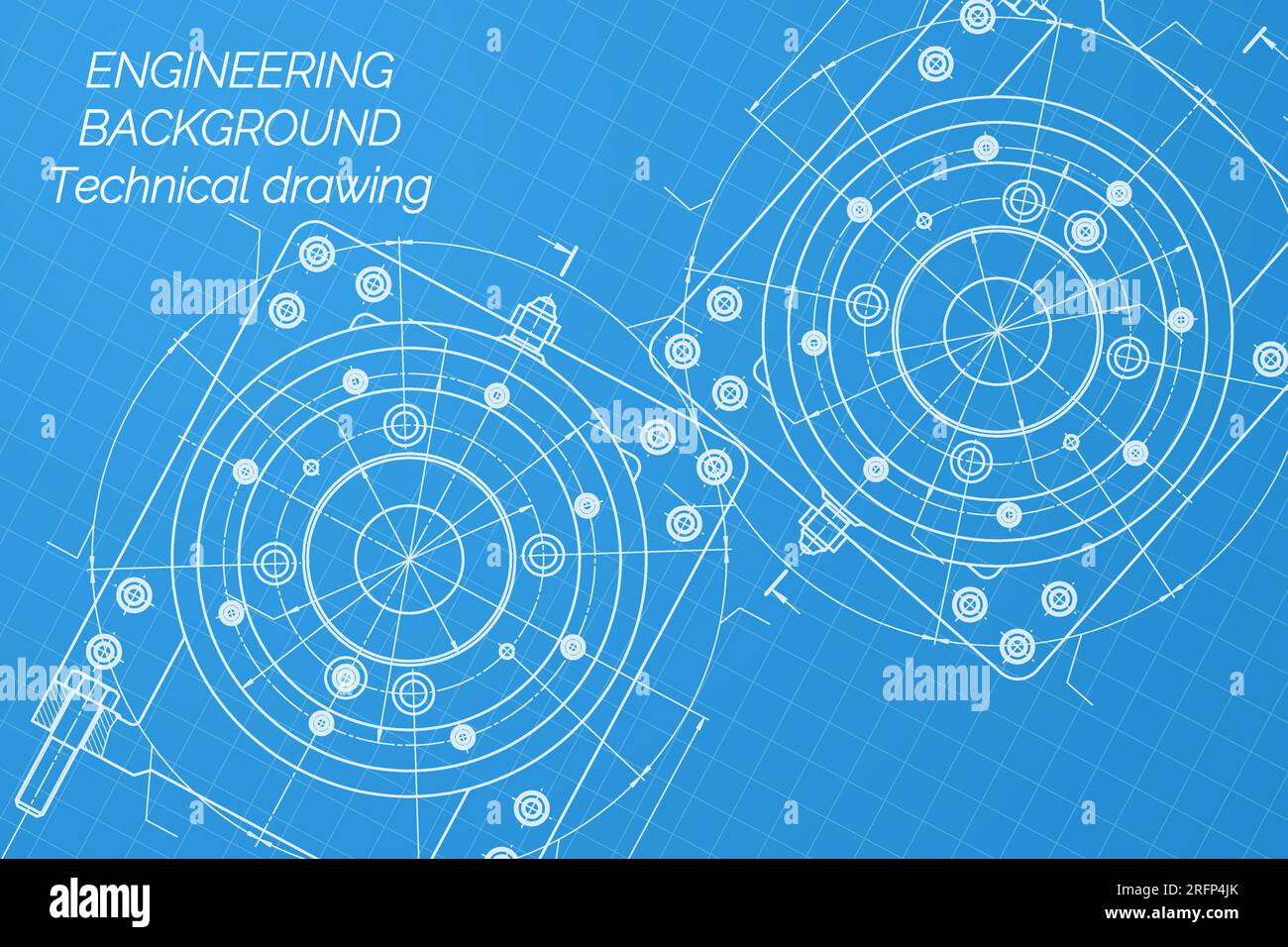 Mechanical engineering drawings on blue background. Milling machine ...