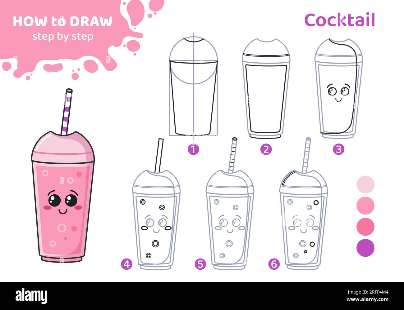 Drawing tutorial for kids. How to draw cocktail Stock Vector Image ...