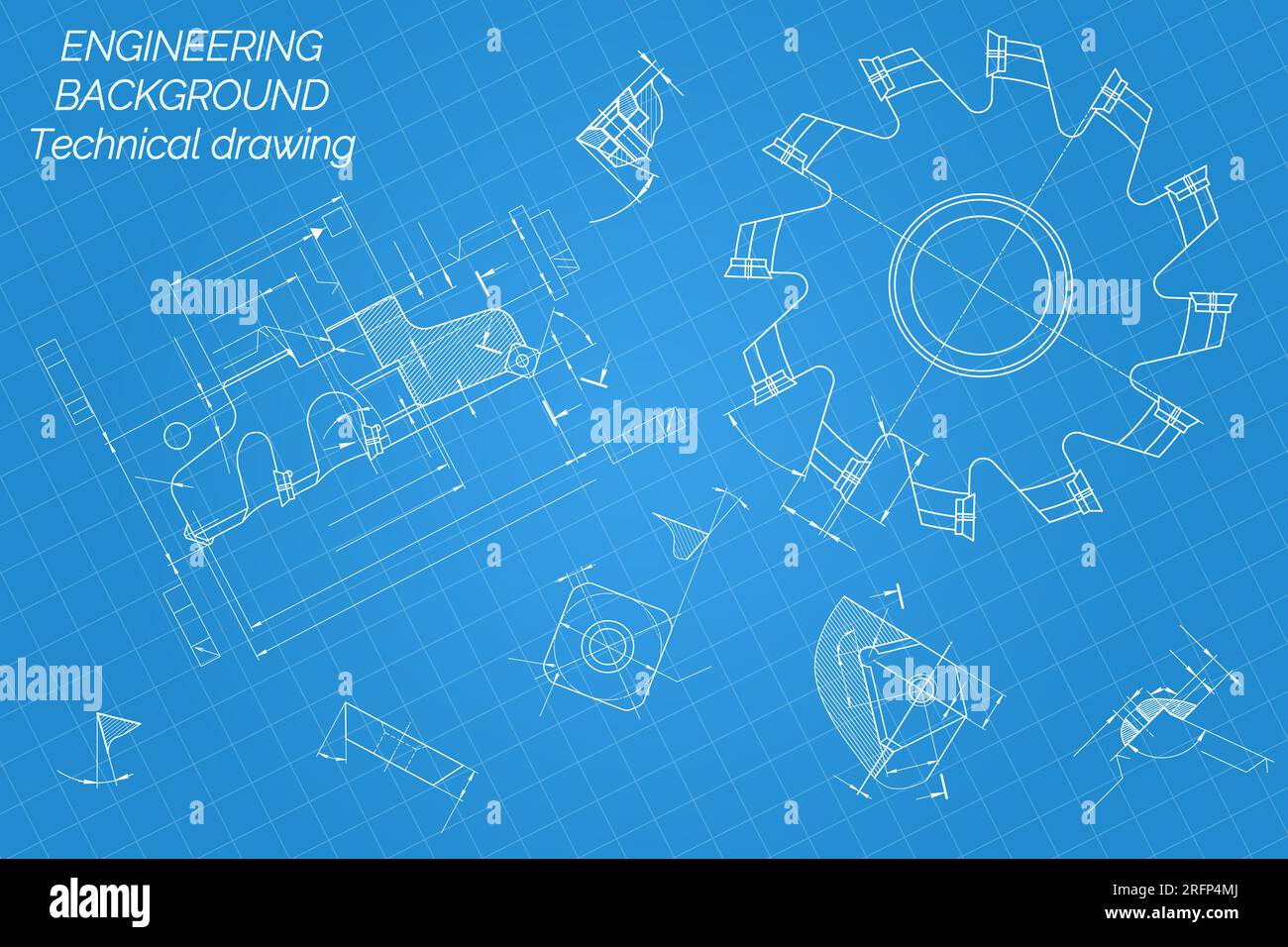 Mechanical engineering drawings on blue background. Cutting tools ...