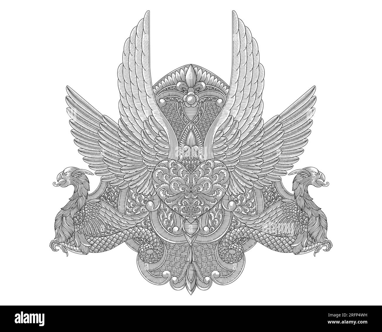 High detailed Ornamental gothic heart, Vintage engraving drawing style ...