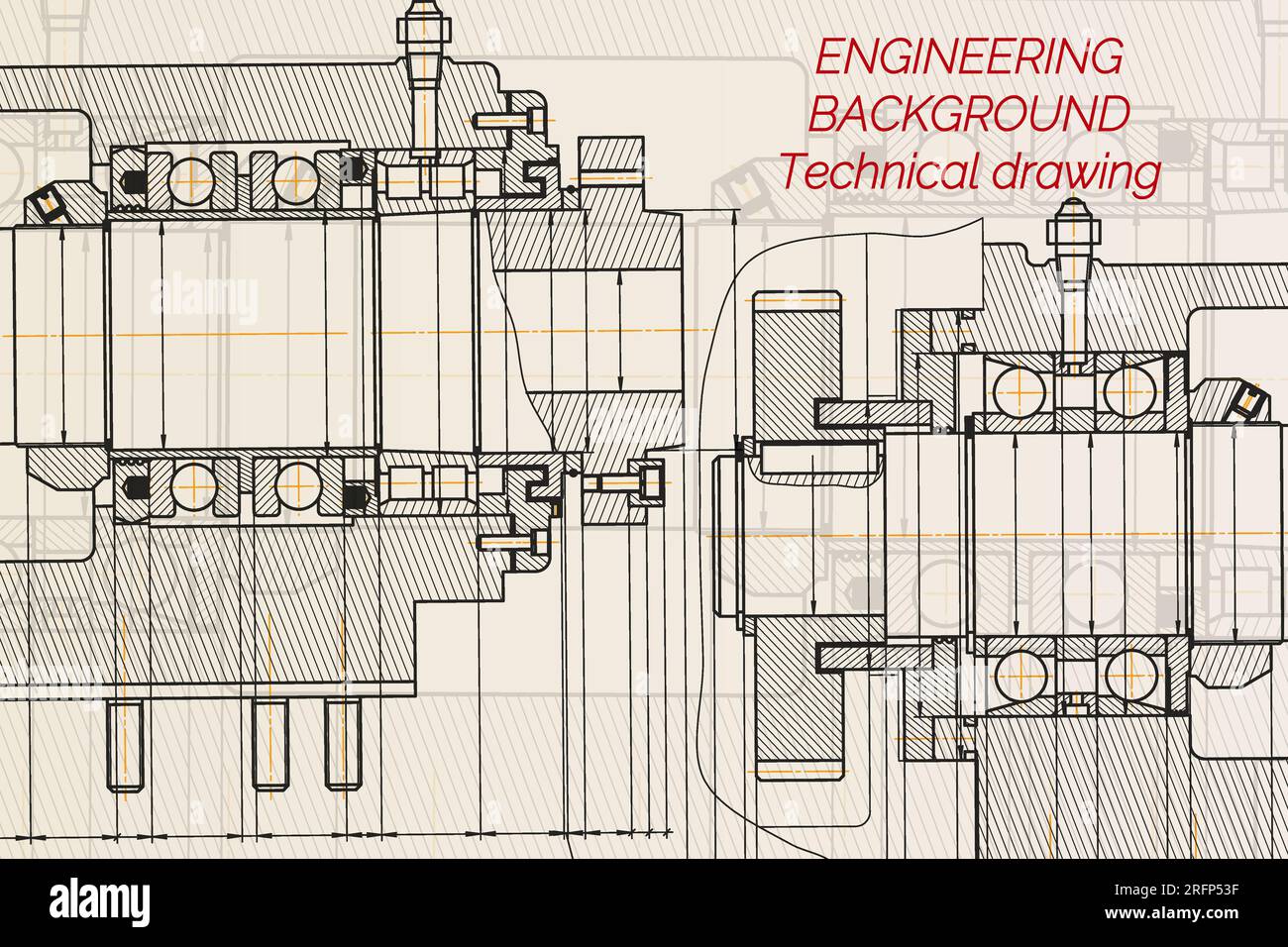 Mechanical engineering drawings on light background. Milling machine ...
