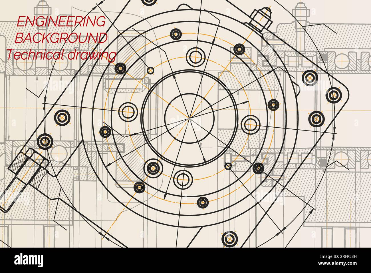 Mechanical engineering drawings on light background. Milling machine ...