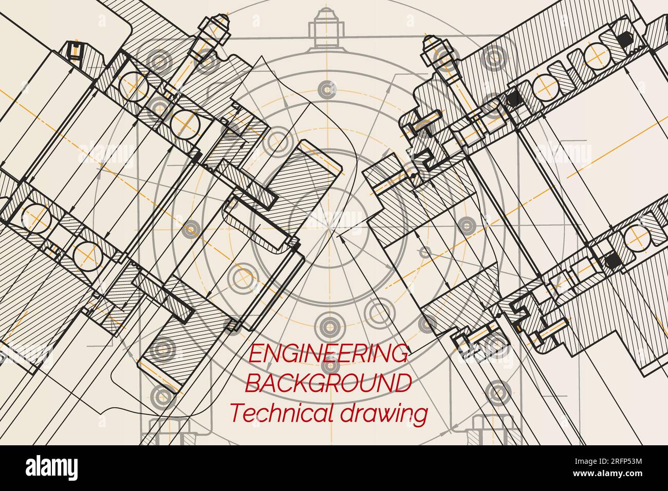 Mechanical engineering drawings on light background. Milling machine ...