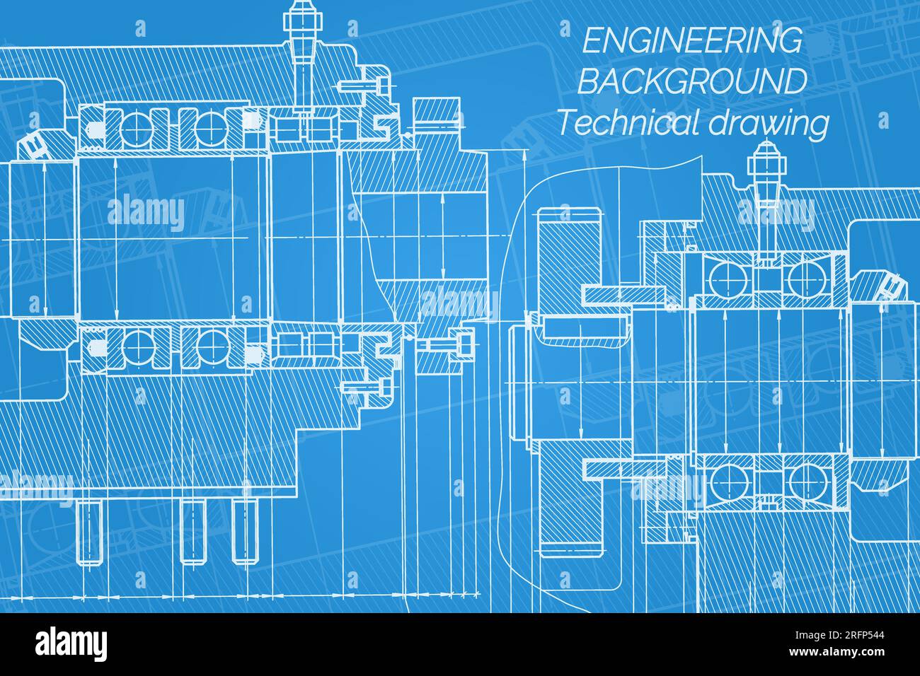Mechanical engineering drawings on blue background. Milling machine ...