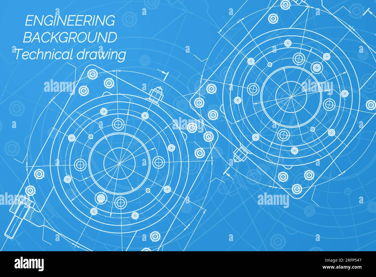 Mechanical engineering drawings on blue background. Milling machine ...