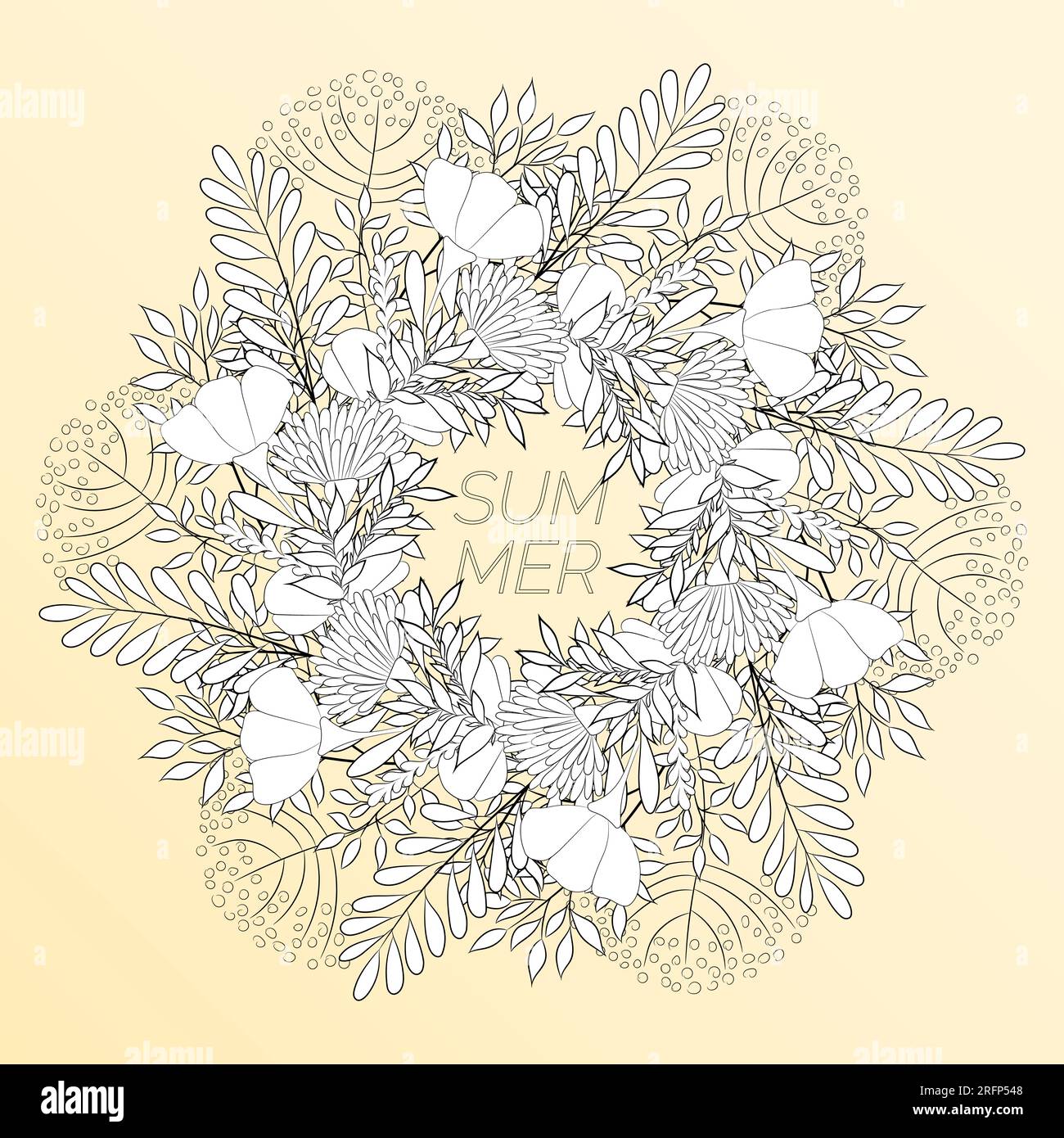 Summer floral background in the form of a wreath. For the design of ...
