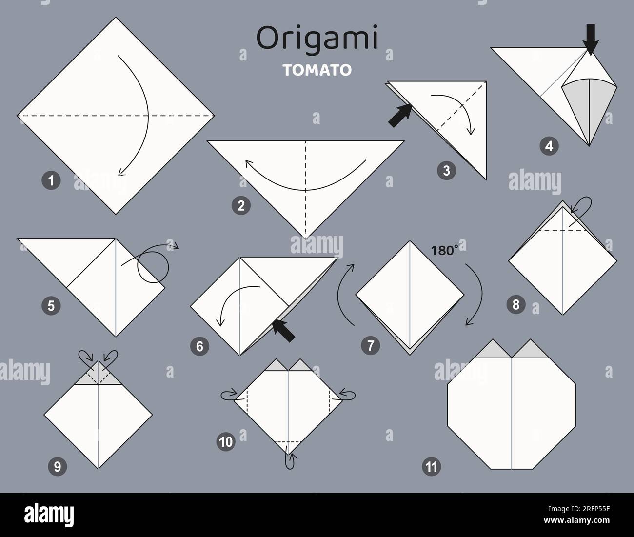 Origami tutorial for kids. Origami cute tomato Stock Vector Image & Art ...
