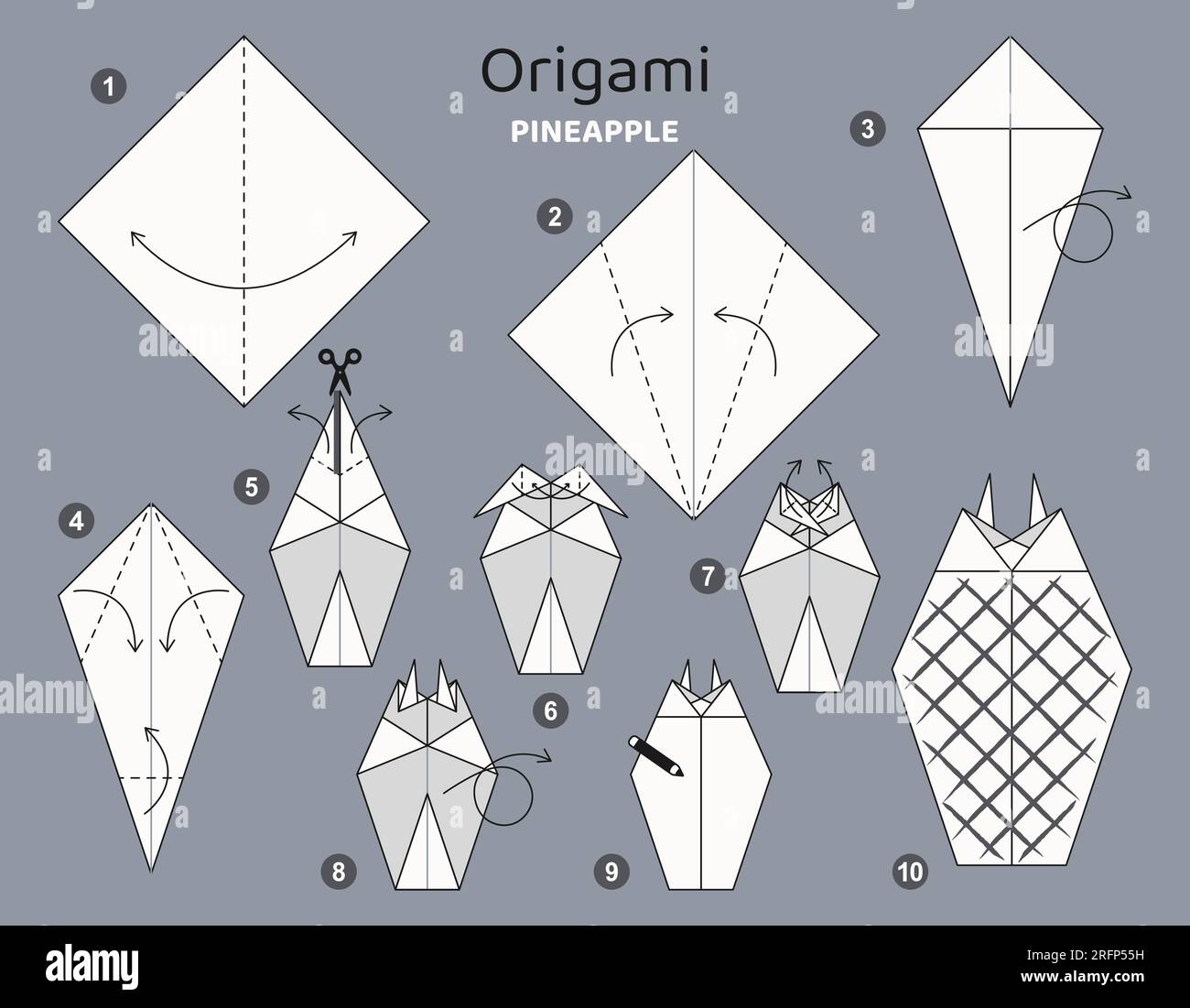 Origami tutorial for kids. Origami cute pineapple Stock Vector Image ...