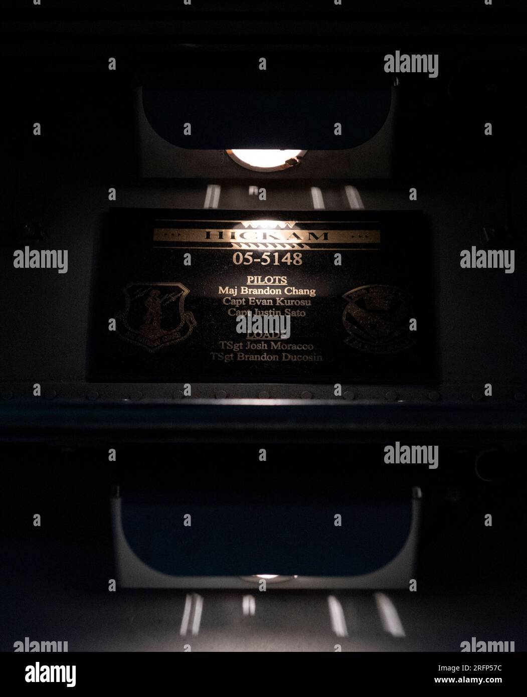 A placard with the names of the U.S. Air Force C-17 crew is mounted on ...