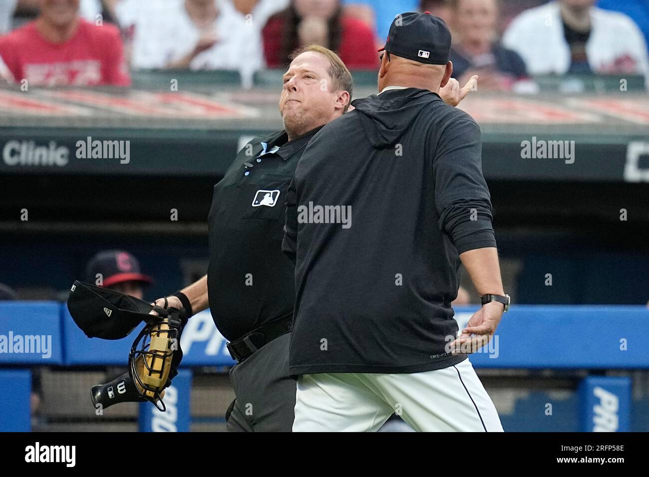 Umpire Bruce Dreckman, left, ejects Cleveland Guardians manager Terry ...