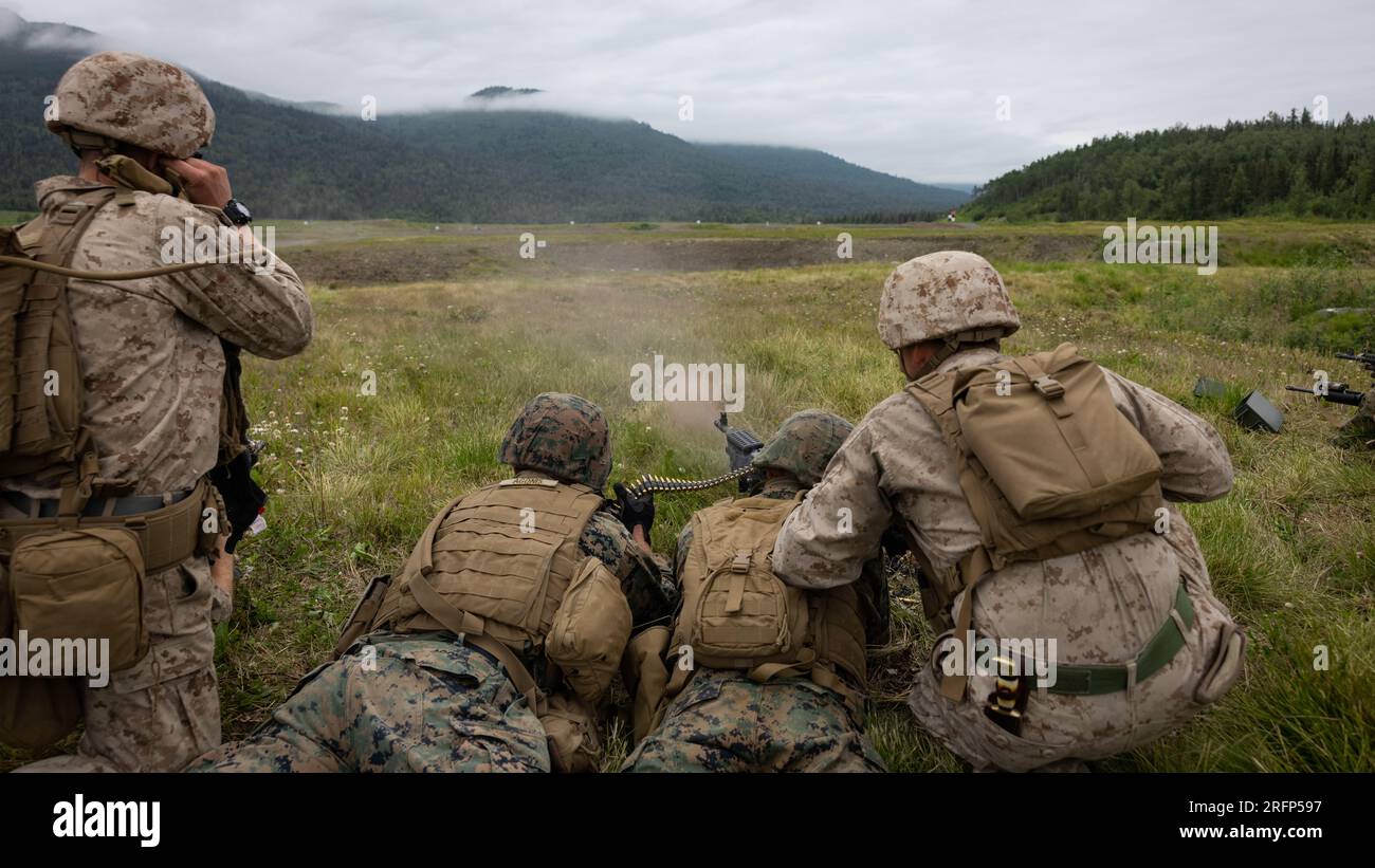 U.S. Marines fire M240B machine guns during the Force Headquarters ...