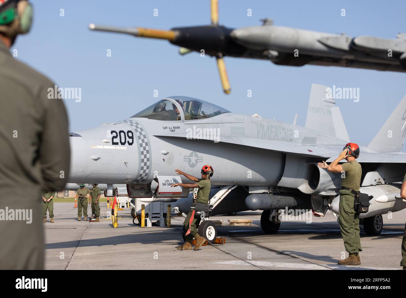 A U.S. Marine Corps aviation ordnance systems technician with Marine ...