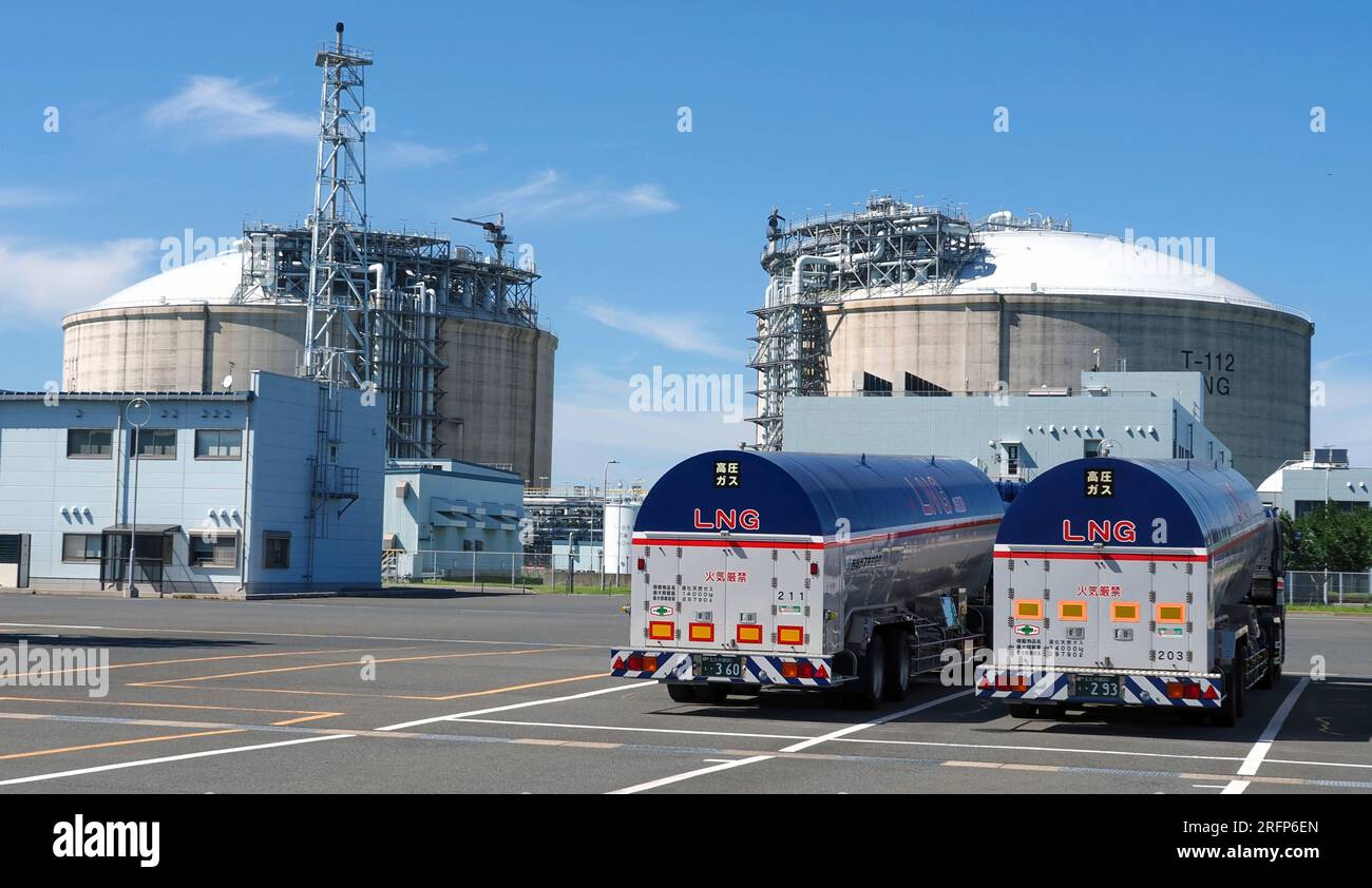 Terminal of Hibiki LNG Co. is pictured in Kitakyushu City, Fukuoka prefecture on Aug. 4, 2023 ...