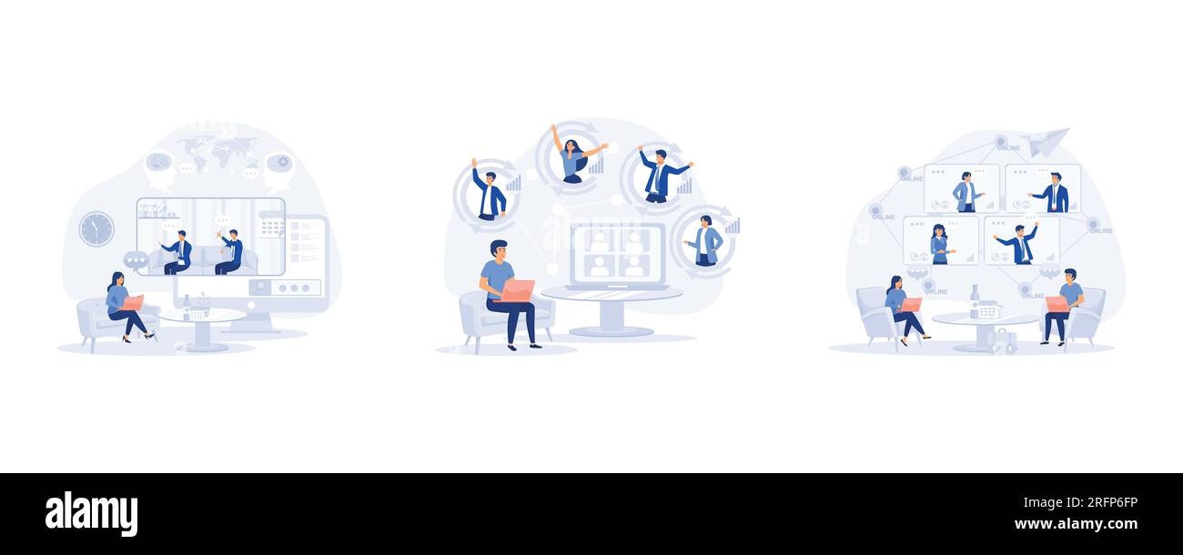 Woman at desktop chatting with friends online, Online Discussion and ...