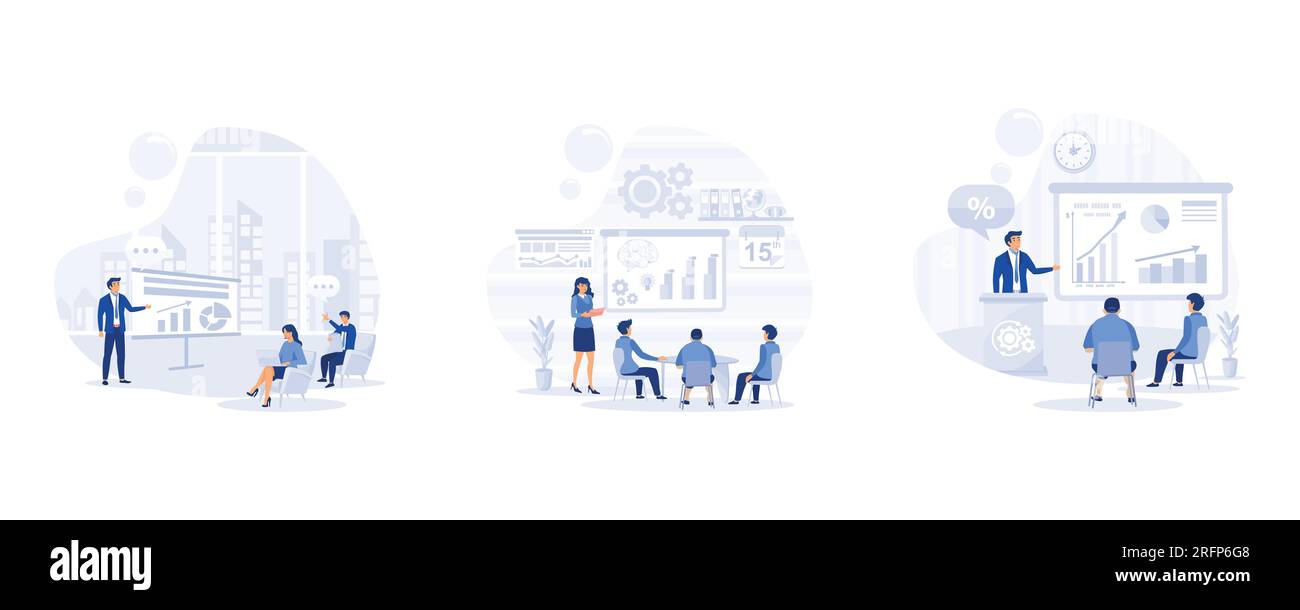 Business coach speaking in front of audience, Using Pie Diagrams and ...