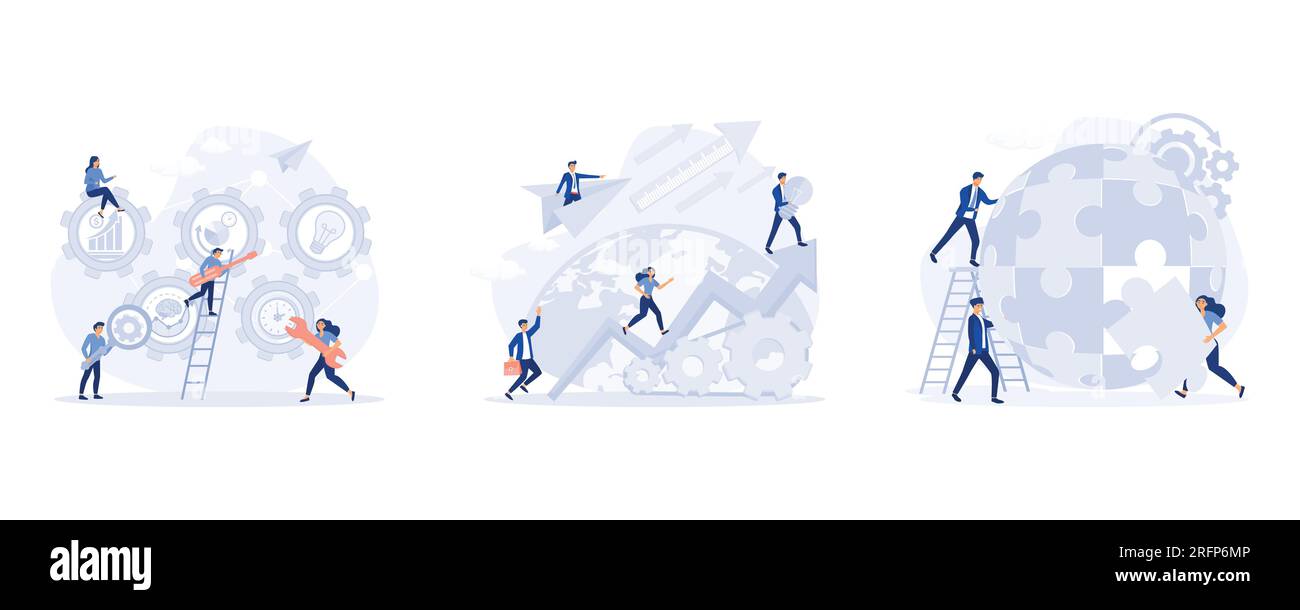 Man and woman business organization with circle gear, People challenge ...