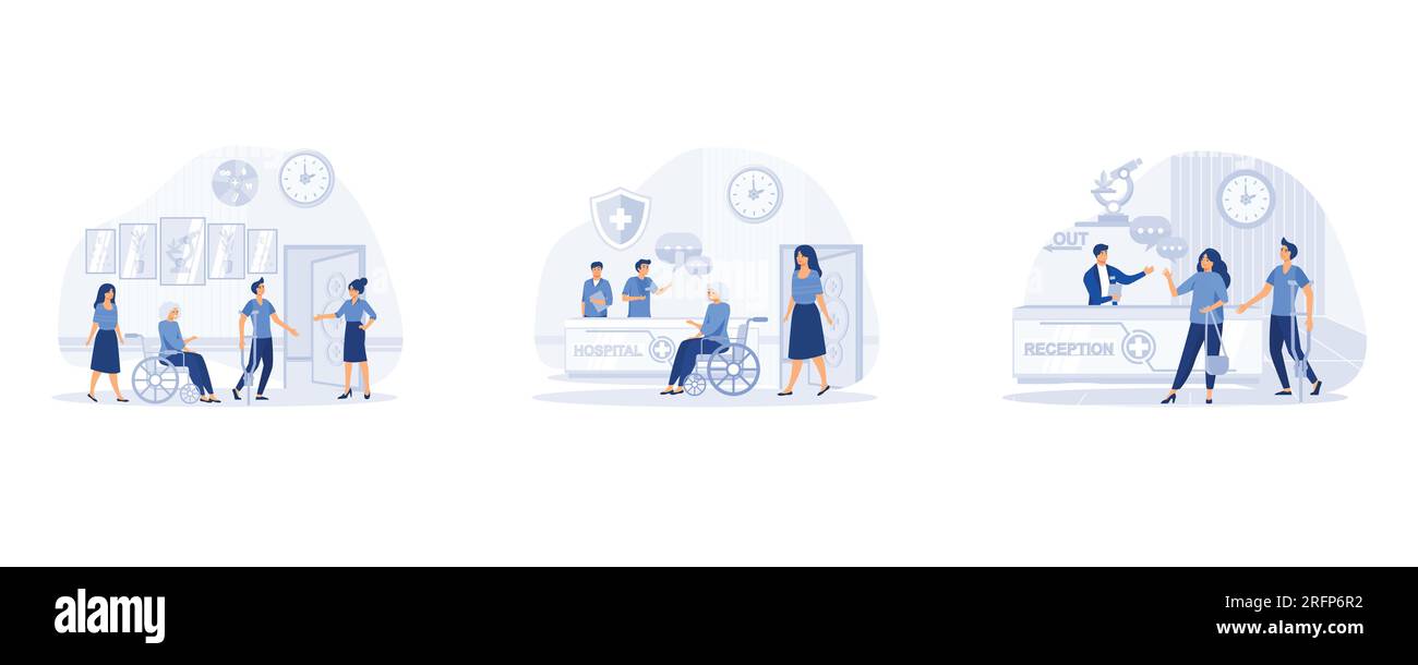 Hospital reception, healthcare concept, Man asks a question to the ...