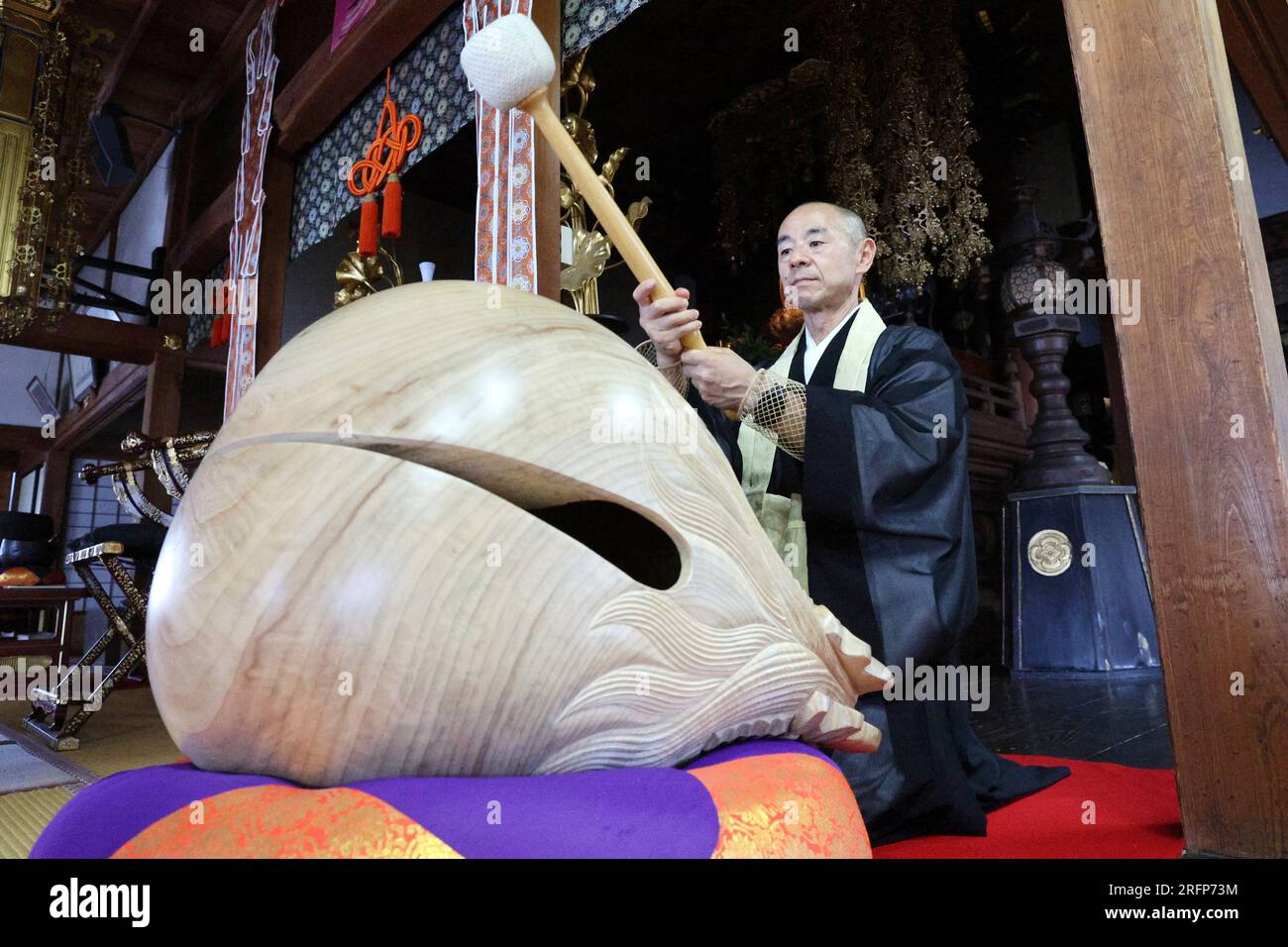 A mokugyo，a wooden fish, made by Kato Mokugyo Seisakujo factory is at ...