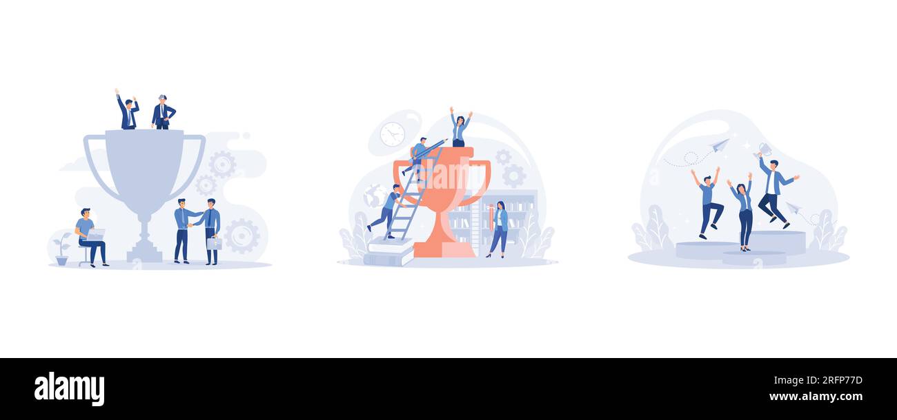 Success team concept illustration, people celebrate success achievement ...