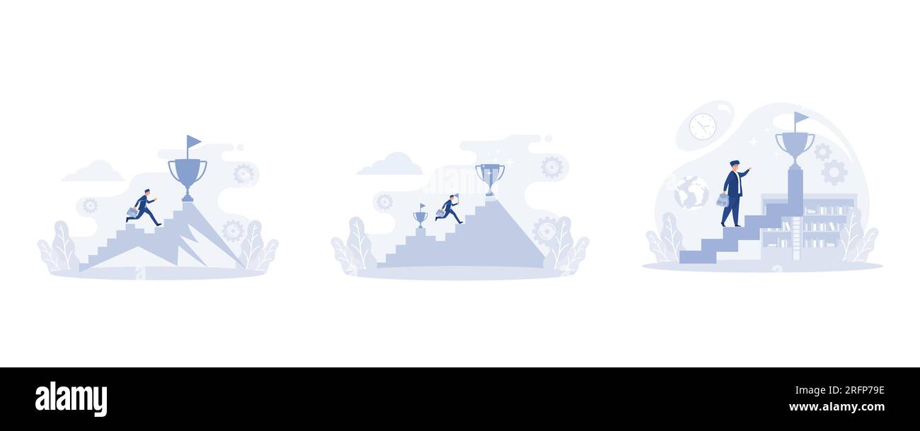 Businessman jumping on the graph to goal, motivation to reach new goal ...