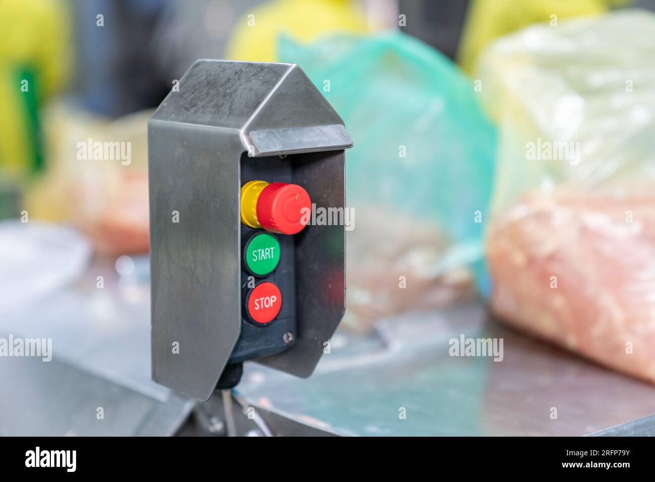 Switch start stop and emergency button for control conveyor in process ...