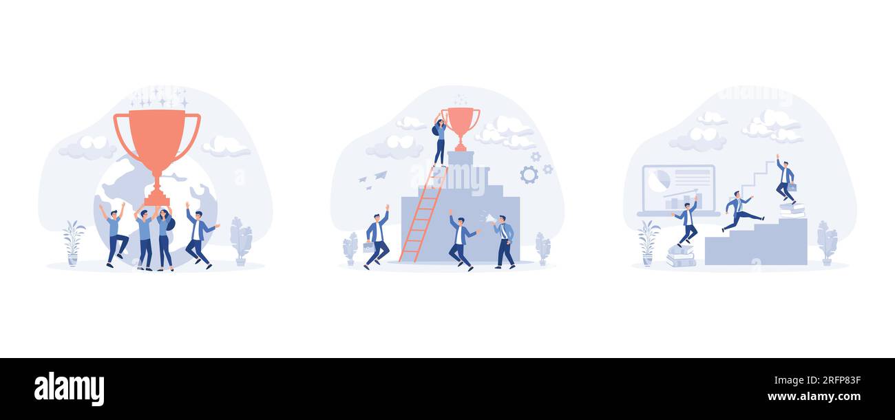 Succes team concept, people celebrate success achievment by holding a ...