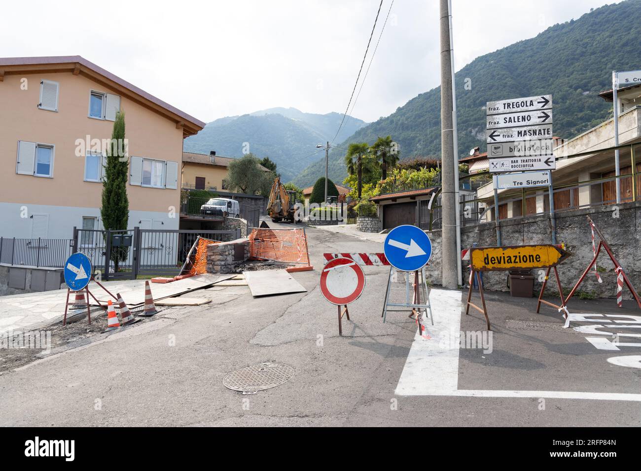 A road in a small mountain village in Lombardy, Italy has been blocked ...