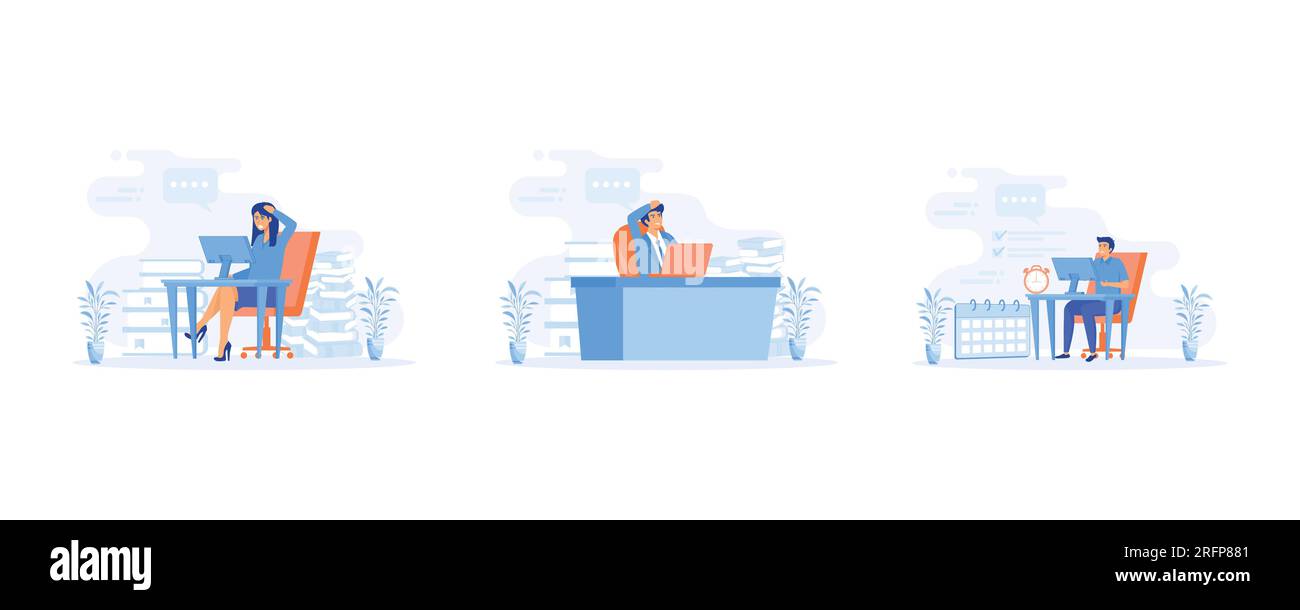 Overworked businesswoman, deadline, An Office Worker Overwhelmed by ...