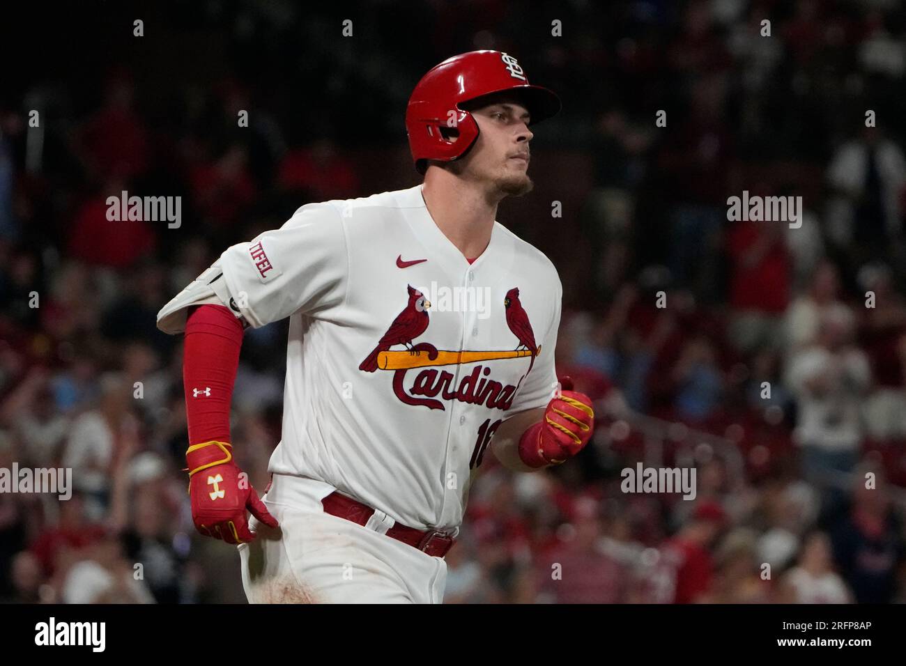 St. Louis Cardinals' Nolan Gorman rounds the bases after hitting a solo ...