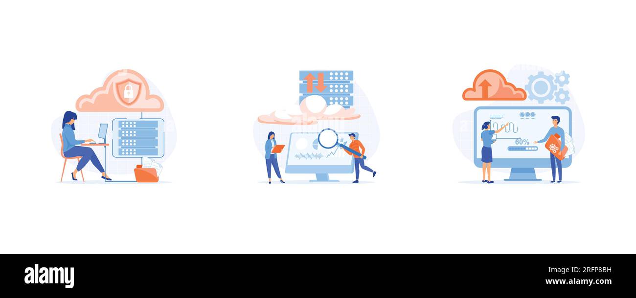 business technology concept, cloud server service, data center storage, Download file, set flat ...