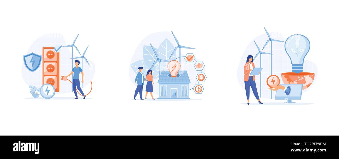 Sustainability, Green electricity and power save concept. Characters ...